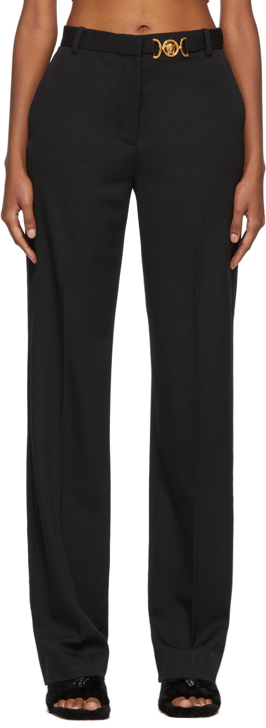 Versace Black Wool Clasp Trousers Versace
