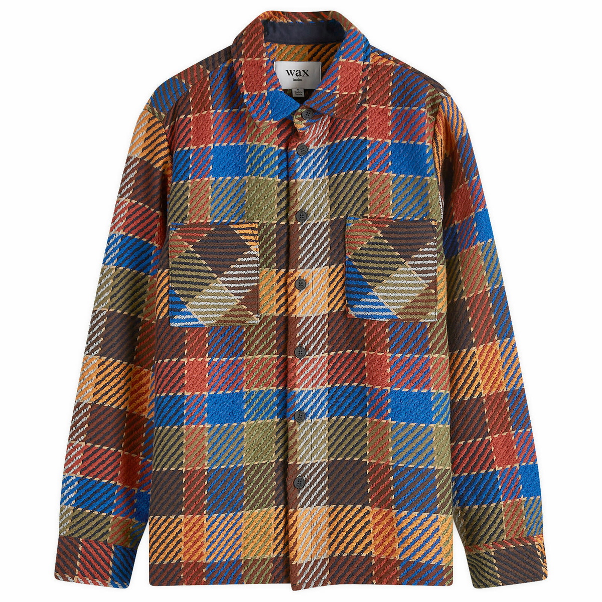 Wax London Men's Whiting Pike Overshirt in Burgundy/Blue Wax London