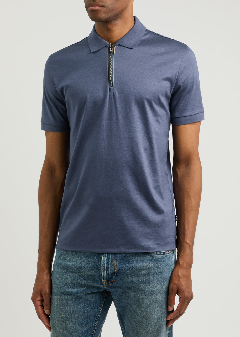 Boss Polston Half-zip Cotton Polo Shirt Navy BOSS