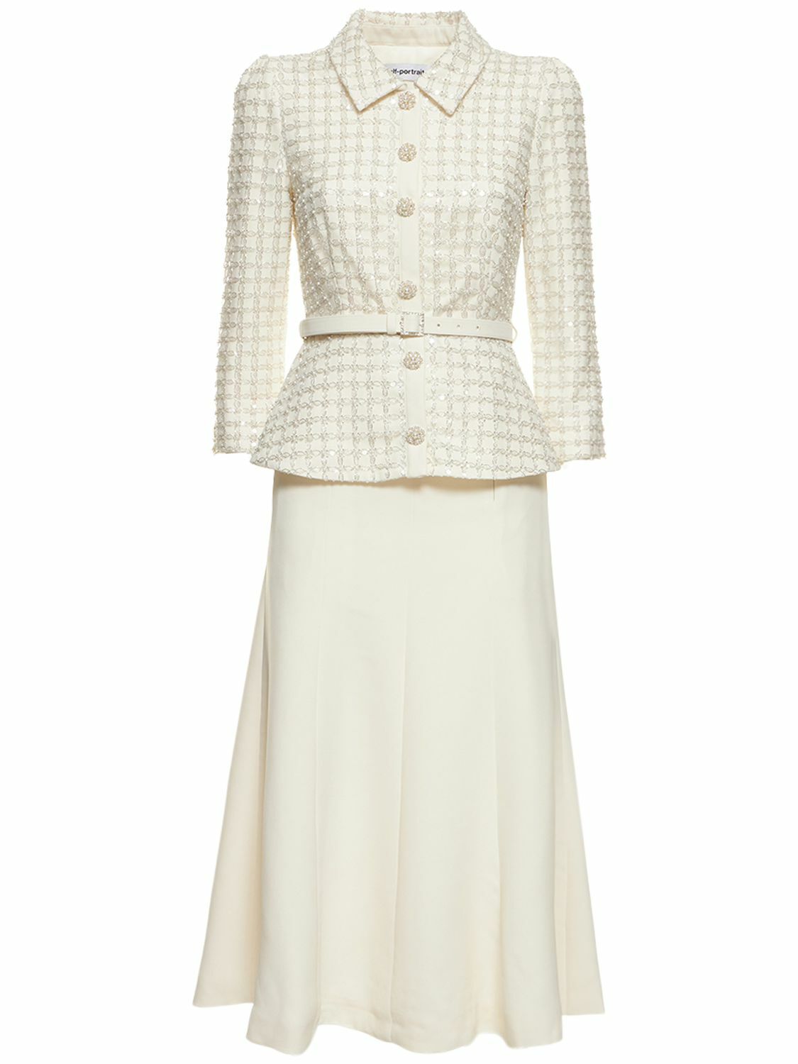 SELF-PORTRAIT Cream Sequined Crepe Midi Dress Self-Portrait