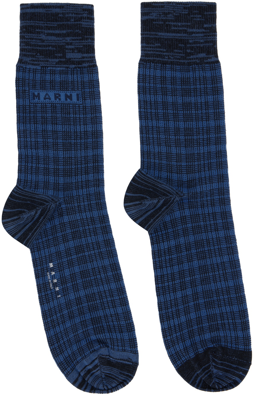 Marni Black & Blue Micro Check Socks Marni