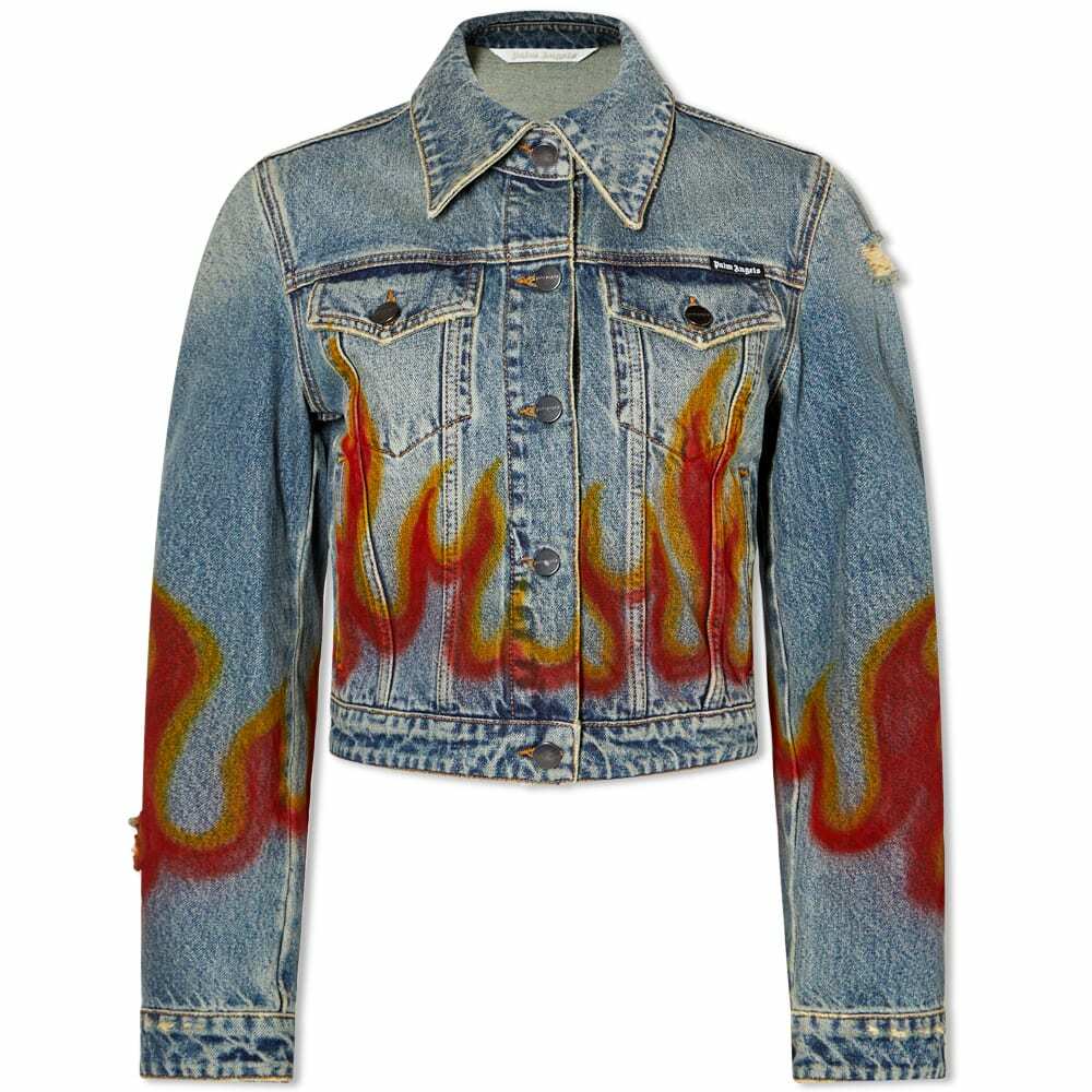 Palm Angels Women's Burning Denim Jacket in Blue/Red Palm Angels