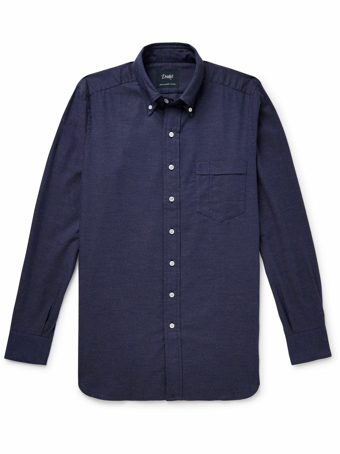Drake's - Button-Down Collar Cotton-Flannel Shirt - Blue Drake's