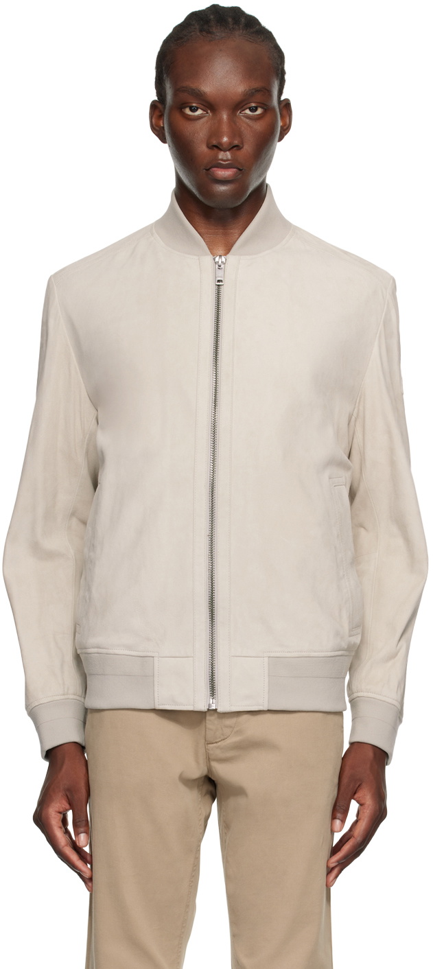 BOSS Beige Zip Leather Jacket BOSS