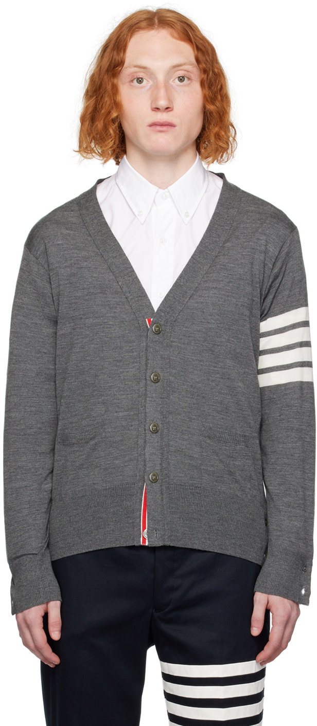 Thom Browne Gray 4-Bar Cardigan Thom Browne