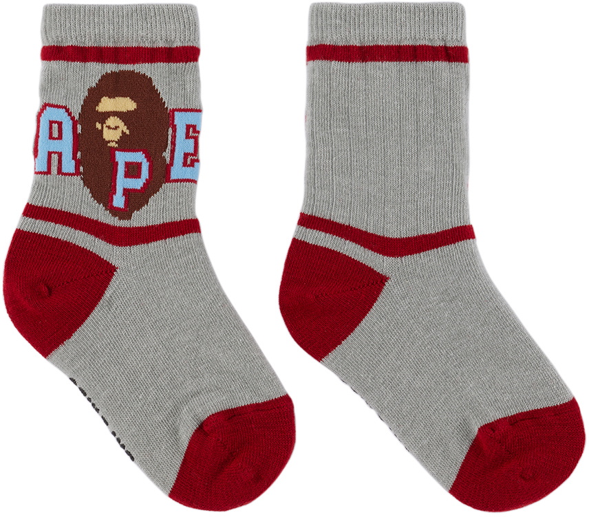 BAPE Kids Gray Striped Ape Head Socks A Bathing Ape