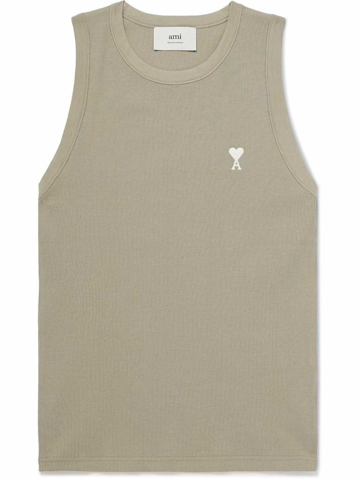 AMI PARIS - ADC Logo-Embroidered Ribbed Stretch Organic Cotton Tank Top ...