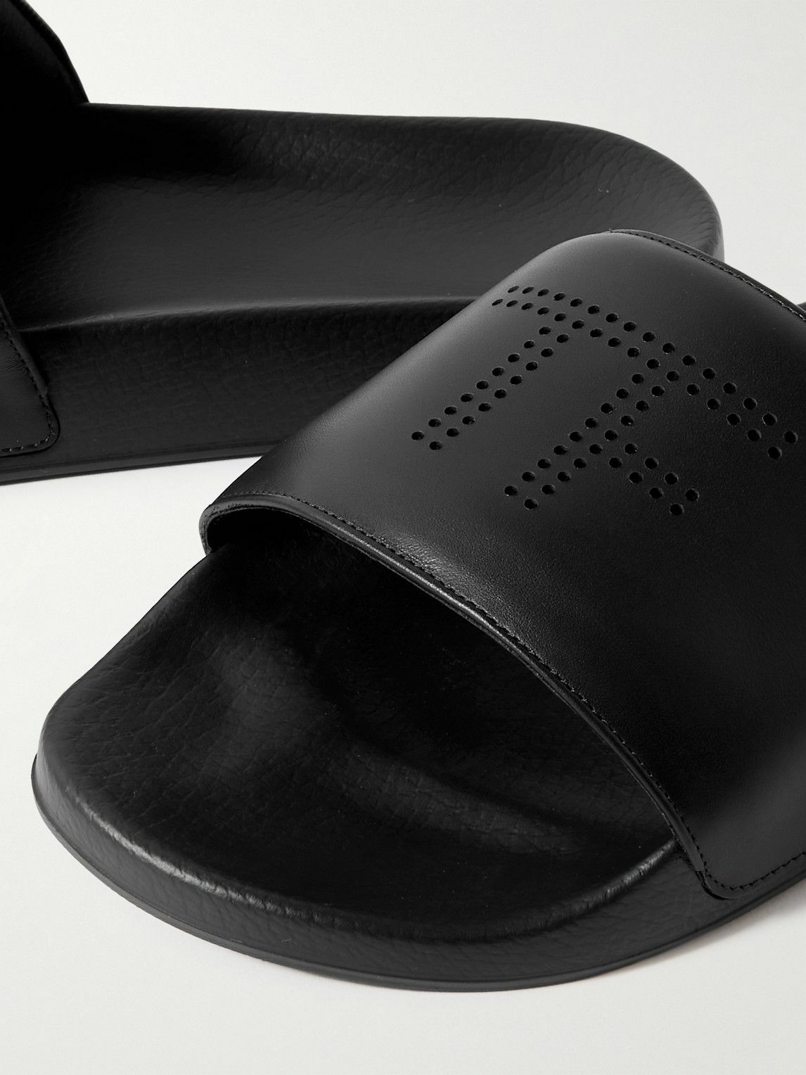 TOM FORD - Ricky Logo-Perforated Leather Slides - Black TOM FORD