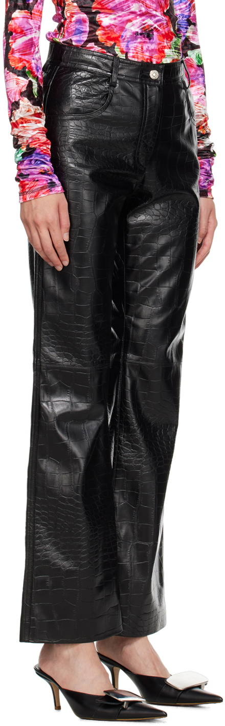 MSGM Black Straight-Leg Faux-Leather Trousers MSGM
