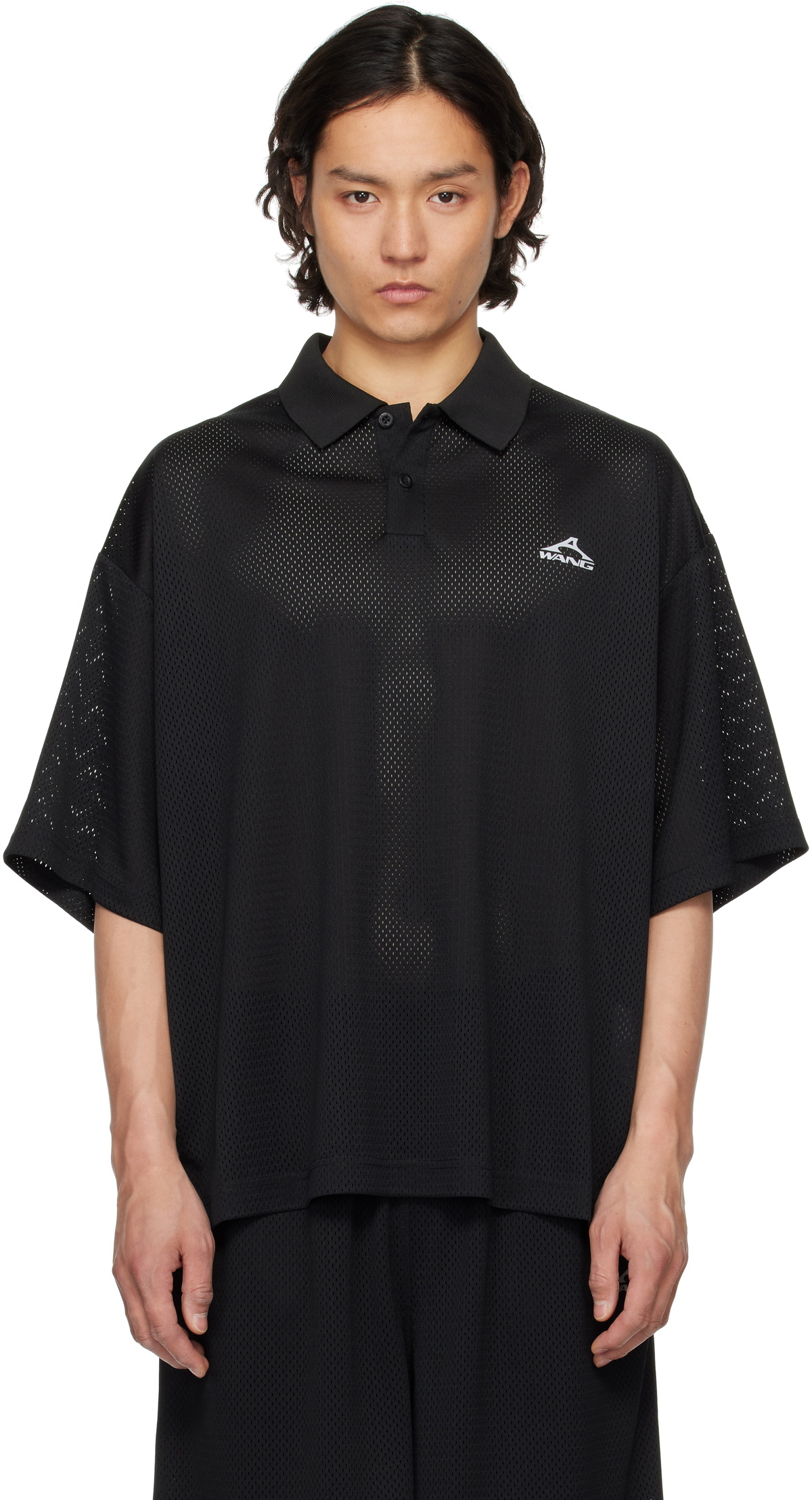 Alexander Wang Black Athletic Mesh Logo Polo Alexander Wang