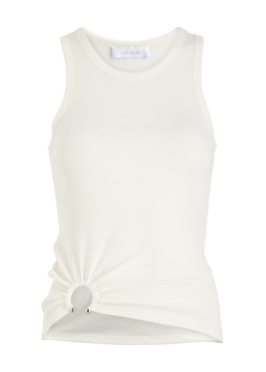 Rabanne Ruched Ribbed Stretch-cotton Tank White Paco Rabanne