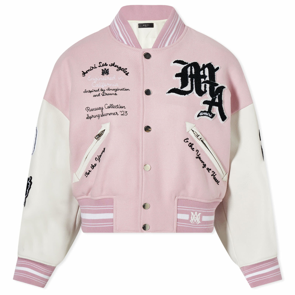 AMIRI Women's Oversized Wool Melton Varsity Jacket in Pink Amiri