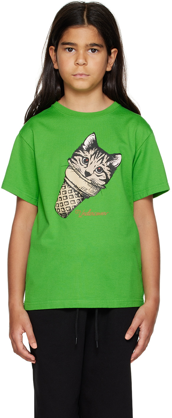 UNDERCOVER Kids Green Cat T-Shirt Undercover