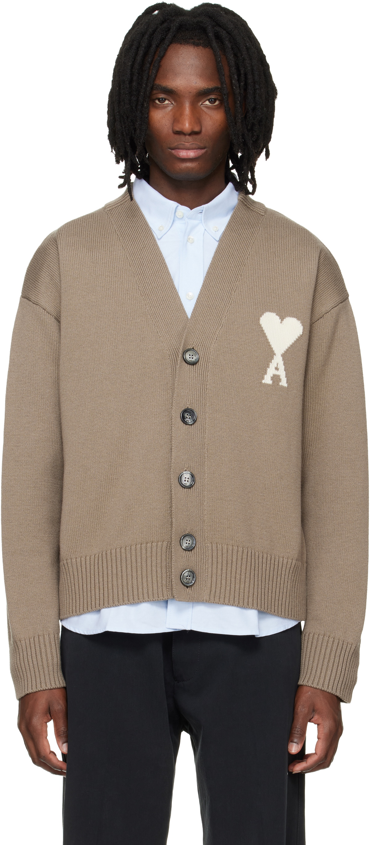 AMI Paris Beige Wool Ami de Coeur Cardigan AMI