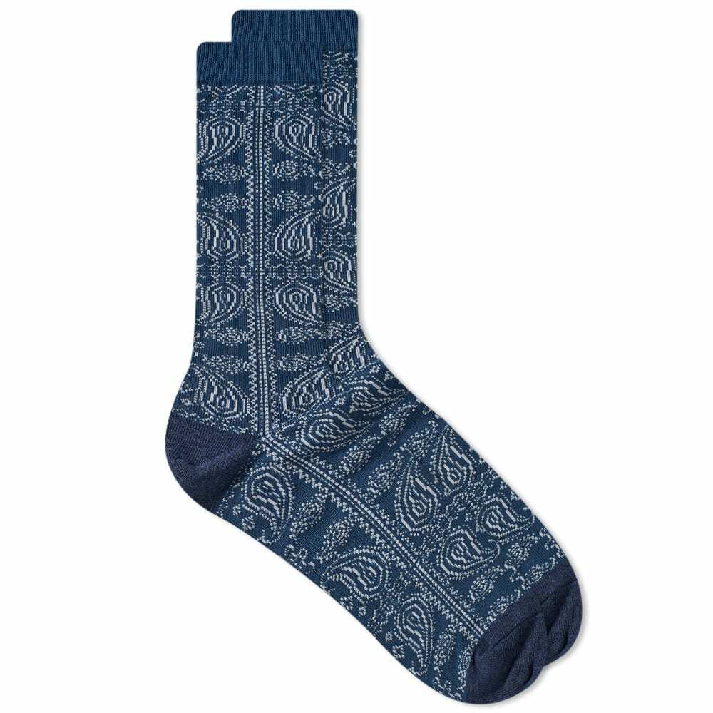 Anonymous Ism Paisley Crew Sock in Indigo Anonymous Ism