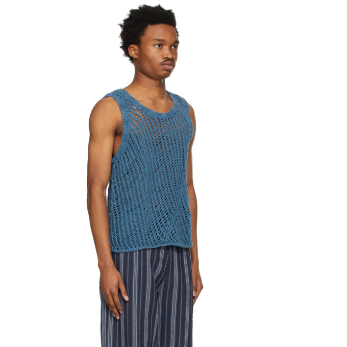 Nicholas Daley Blue Knit Garment-Dyed Vest Nicholas Daley