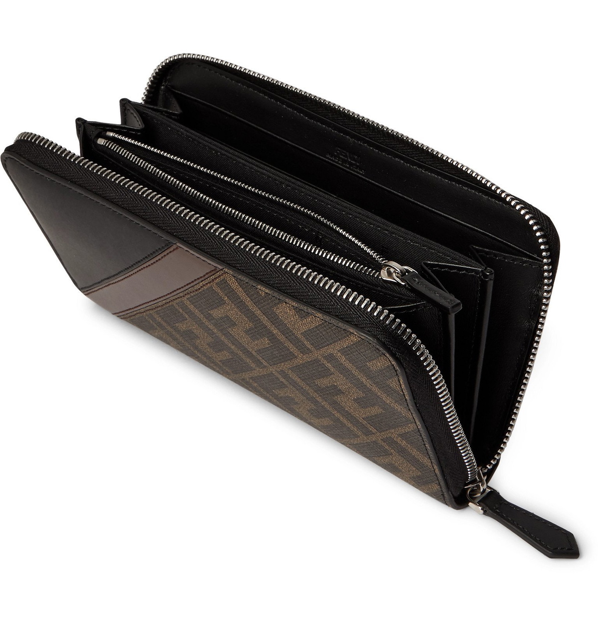 Fendi - Logo-Print Coated-Canvas and Leather Zip-Around Wallet - Brown ...