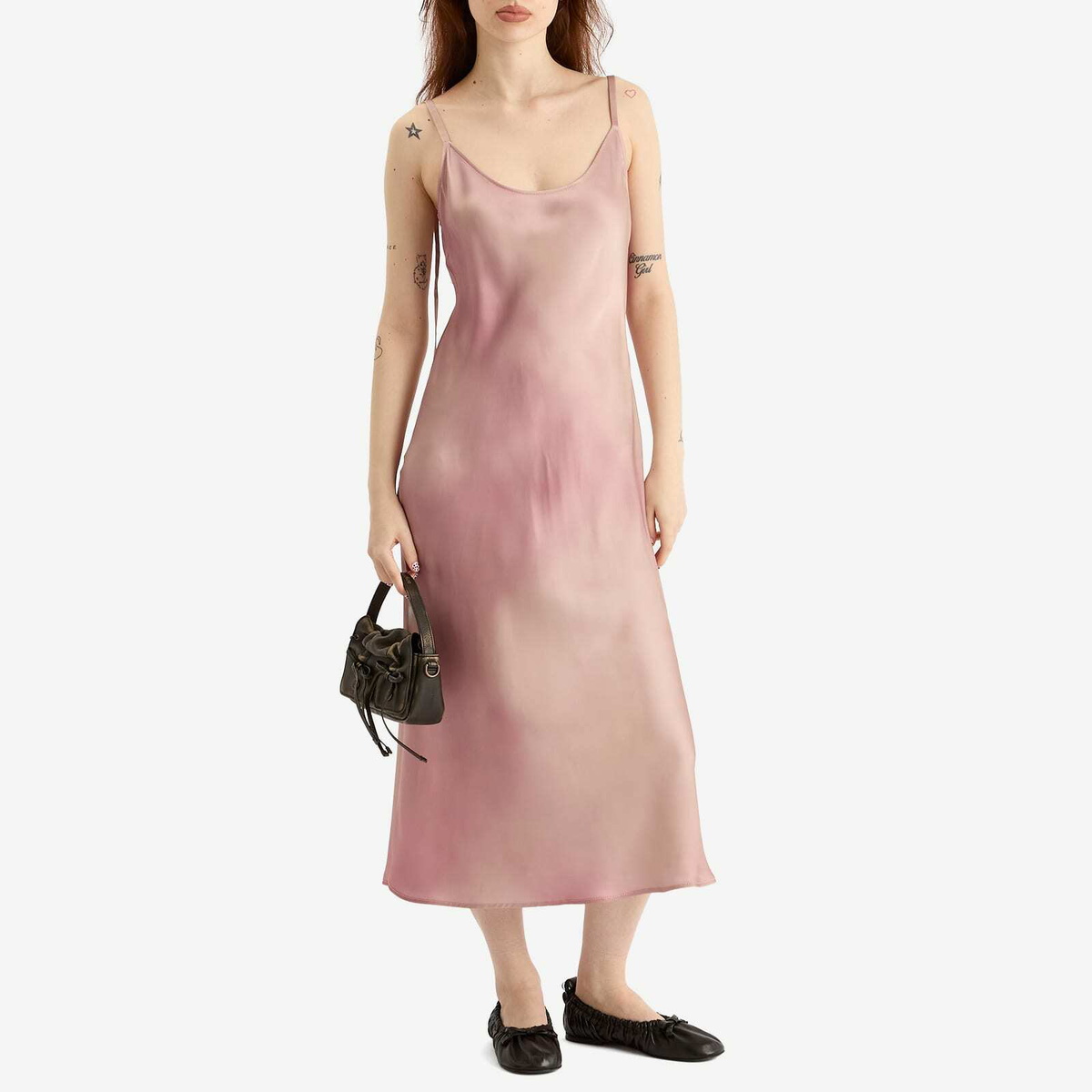 Acne Studios Women's Darma Soft Fluid Satin Slip Dress in Multi Pink ...