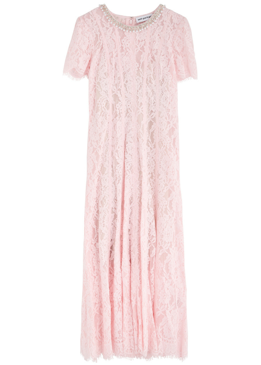 Self-portrait Sequin-embellished Lace Midi Dress Pink Self-Portrait