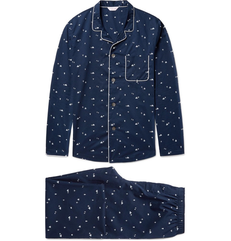 Derek Rose - Nelson 62 Printed Cotton Pyjama Set - Men - Storm blue ...