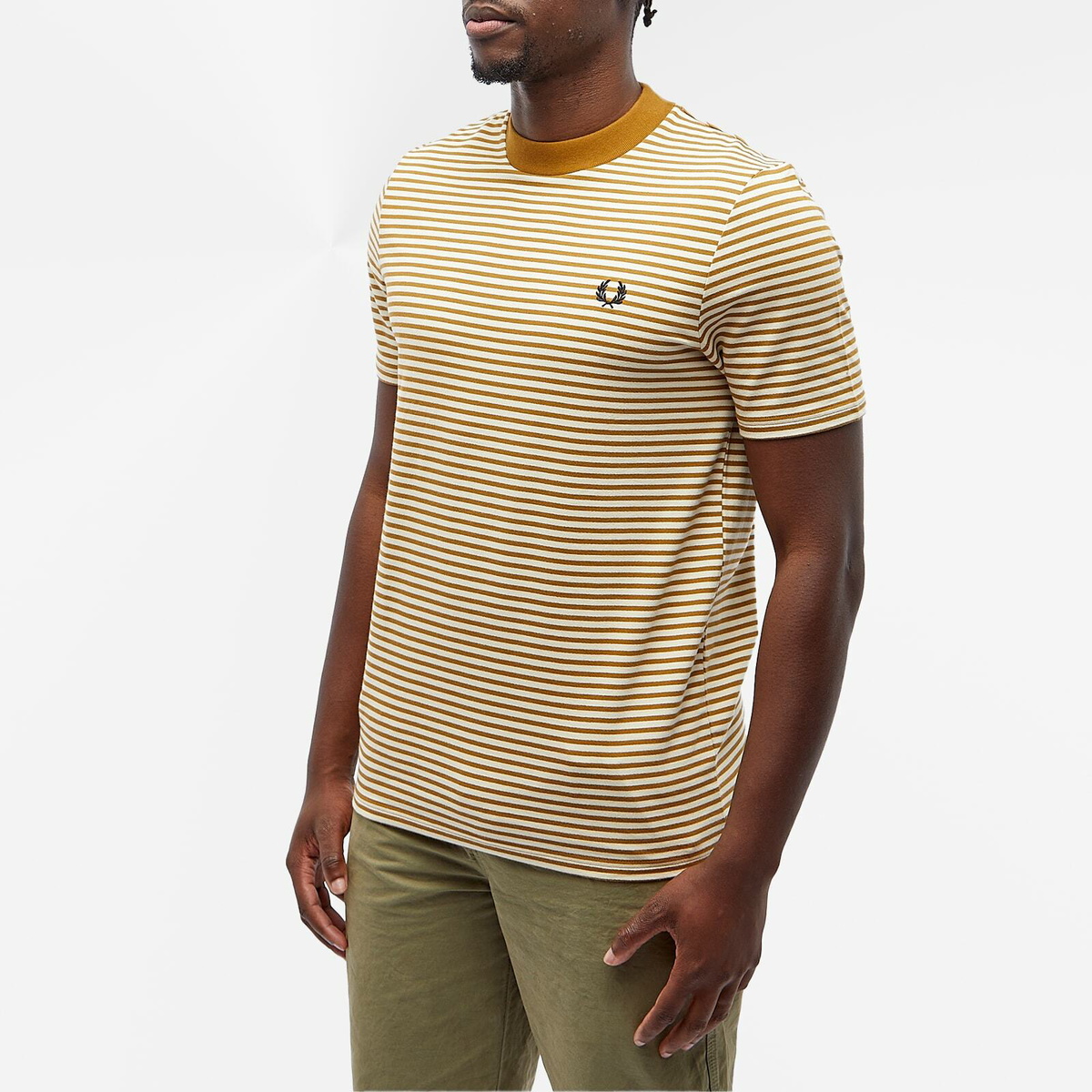 Fred Perry Men's Fine Stripe Heavyweight T-Shirt in Oatmeal/Dark ...