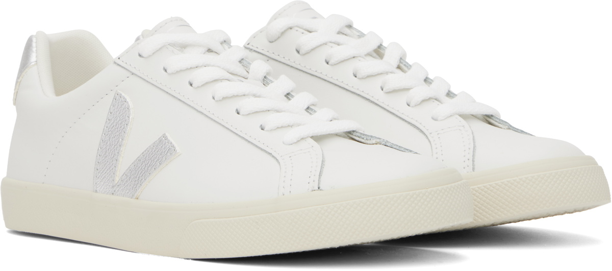VEJA White & Silver Esplar Leather Sneakers VEJA