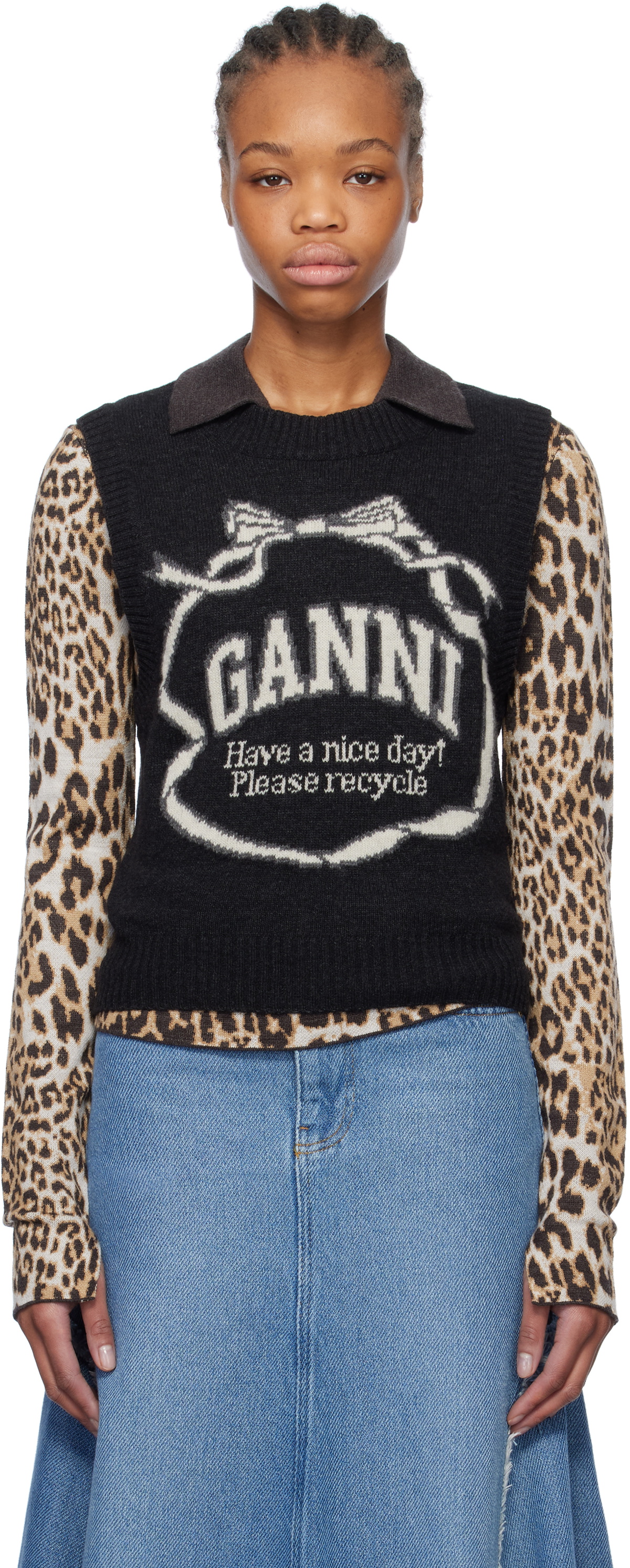 GANNI Black Graphic Bow Vest GANNI