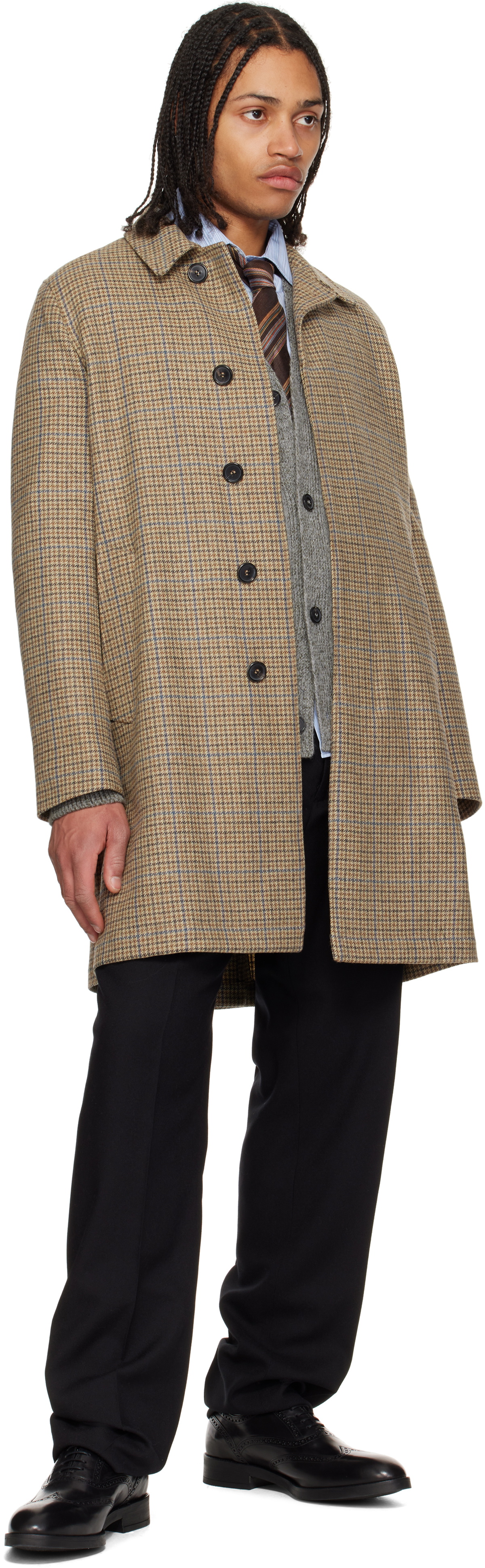 Paul Smith Brown Linen-Silk Block Stripe Tie Paul Smith