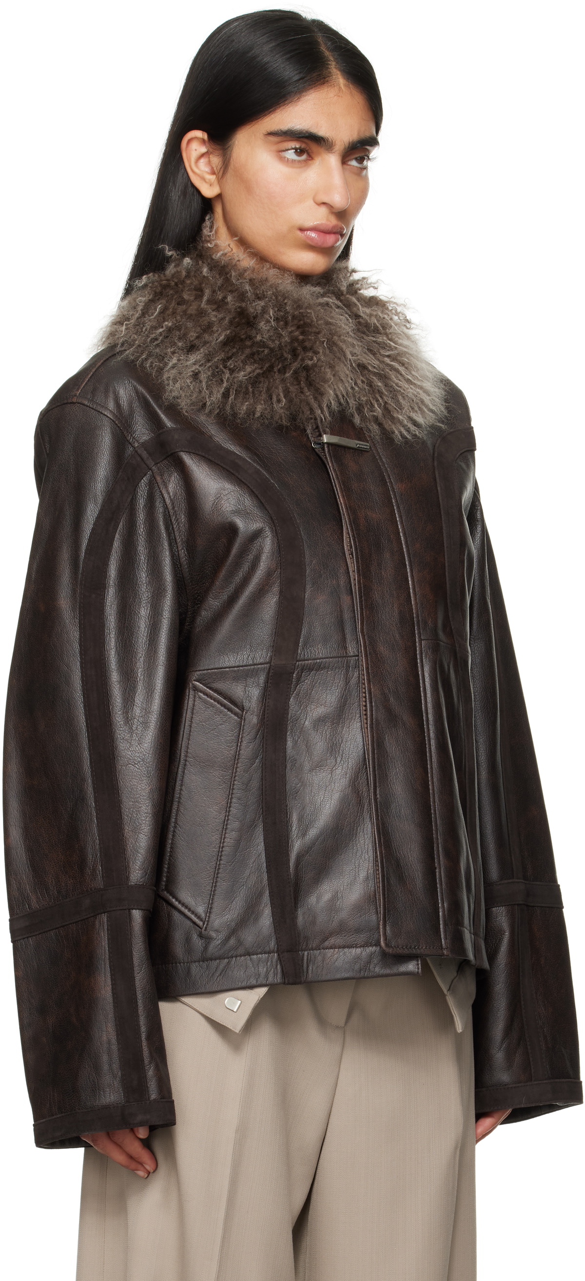 ADER error Brown Detailed Leather Jacket ADER error