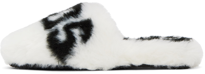 GCDS White Faux-Fur Logo Slippers GCDS