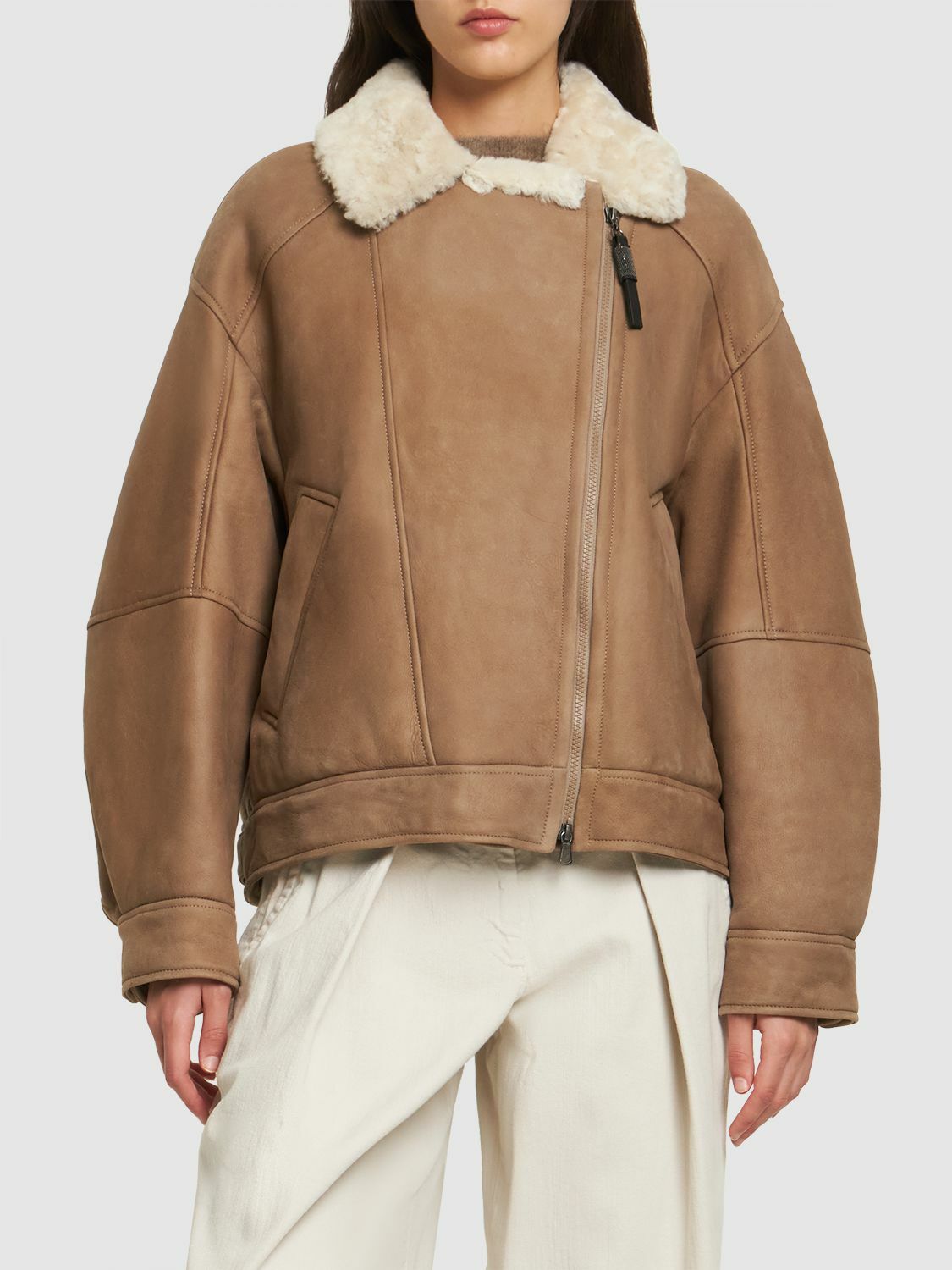 BRUNELLO CUCINELLI Shearling Leather Jacket with Zip Brunello Cucinelli