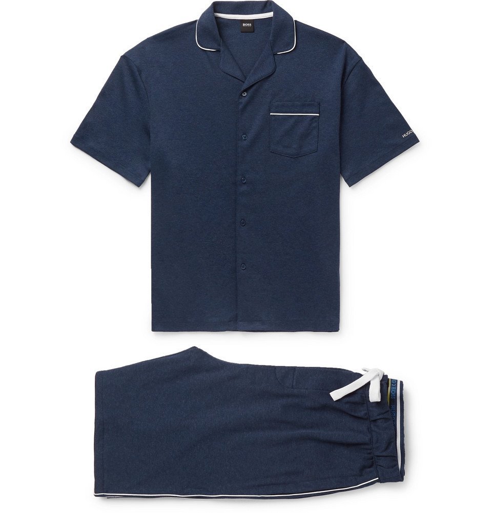 Hugo Boss - Piped Cotton-Jersey Pyjama Set - Blue Hugo Boss
