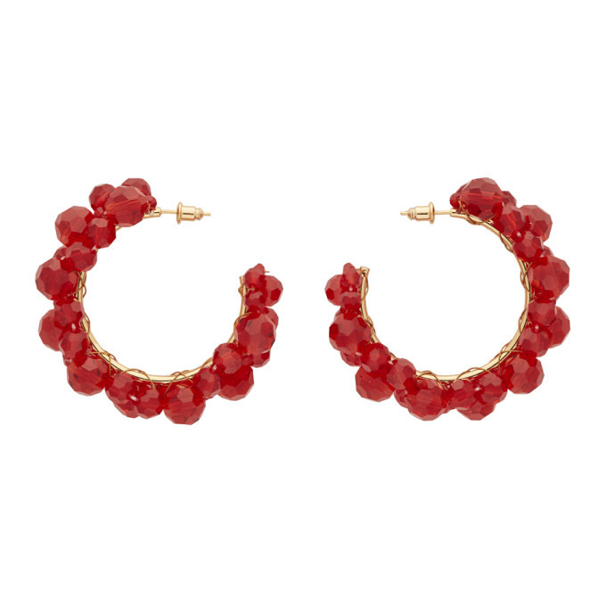 Simone Rocha Red Medium Wiggle Crystal Hoop Earrings Simone Rocha