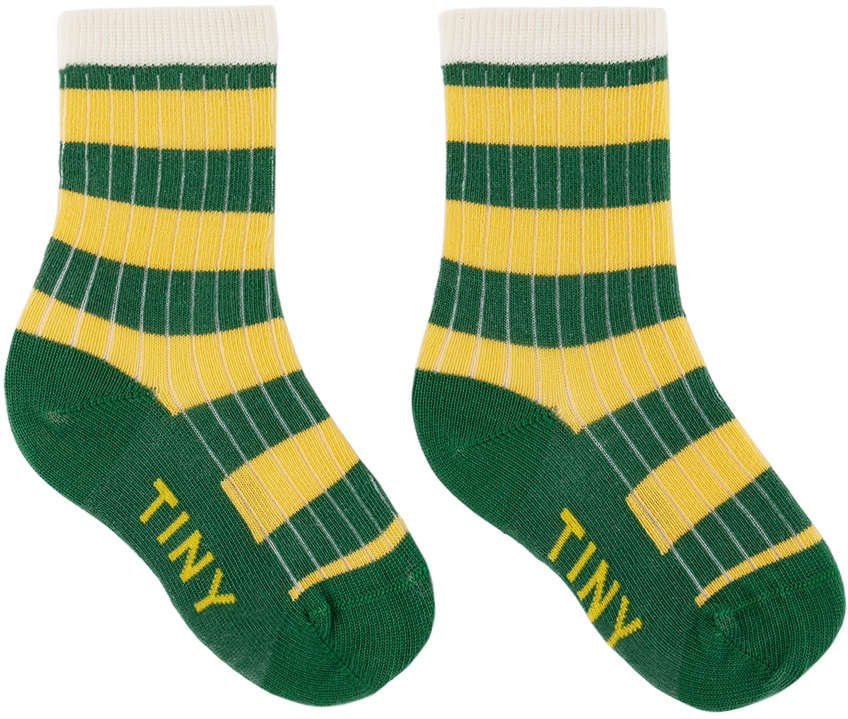 TINYCOTTONS Kids Green & Yellow Big Stripes Socks TINYCOTTONS