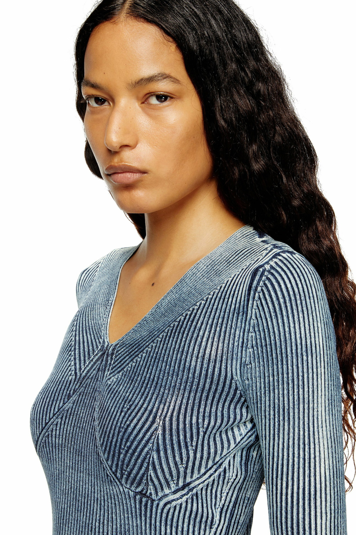 Diesel Denim-yarn jumper with shiny effect - Knitwear Womens in Blue Diesel