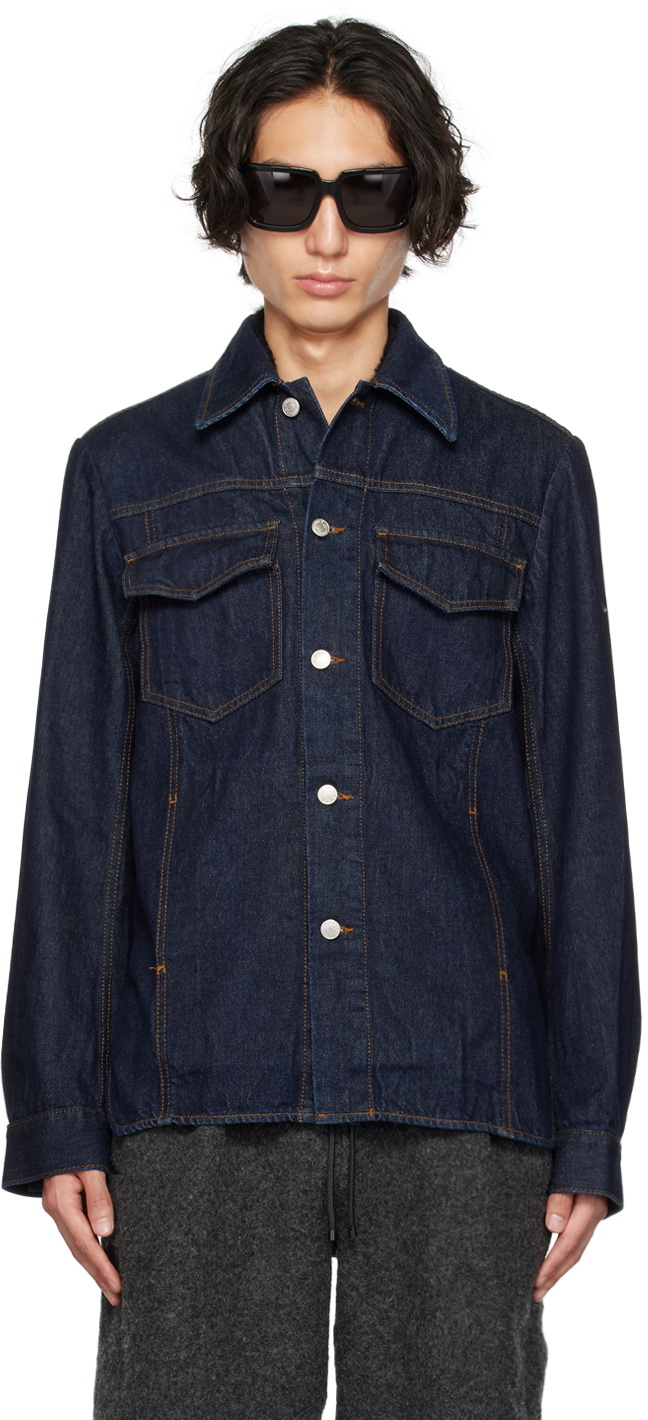 Dries Van Noten Indigo Contrast Stitch Denim Jacket Dries Van Noten