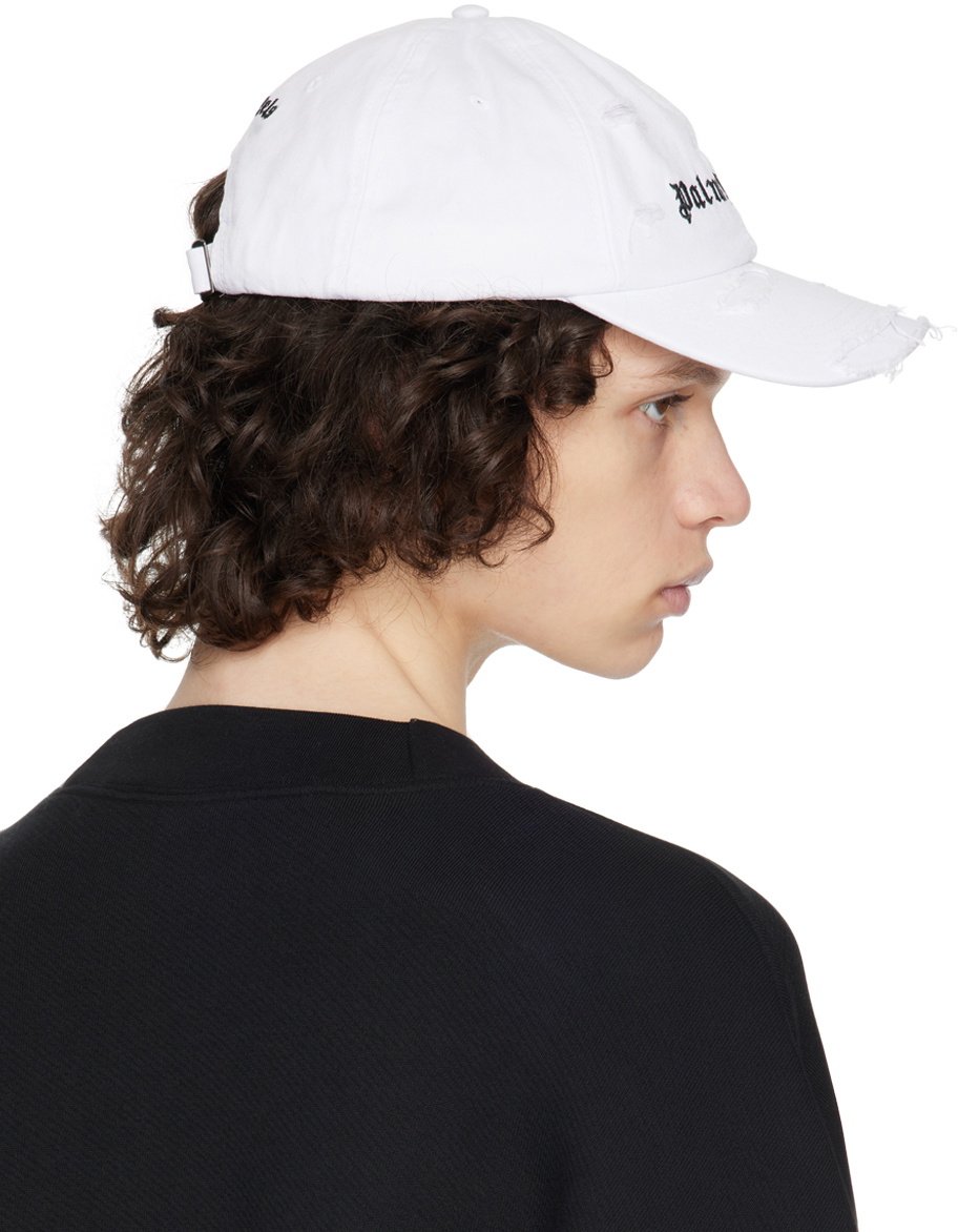 Palm Angels White Ripped Logo Cap Palm Angels