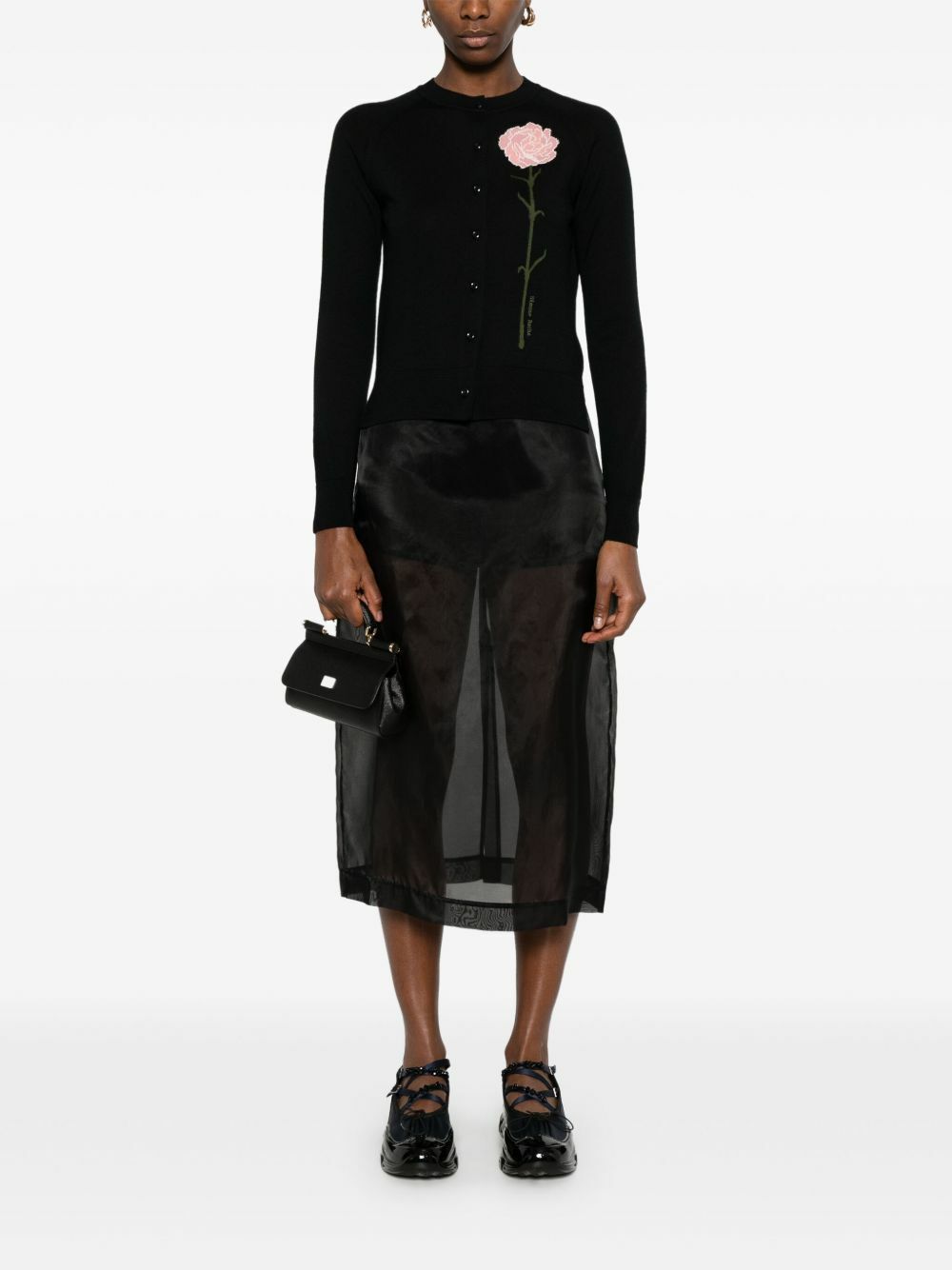 Simone Rocha Black Carnation-Intarsia Cardigan Simone Rocha