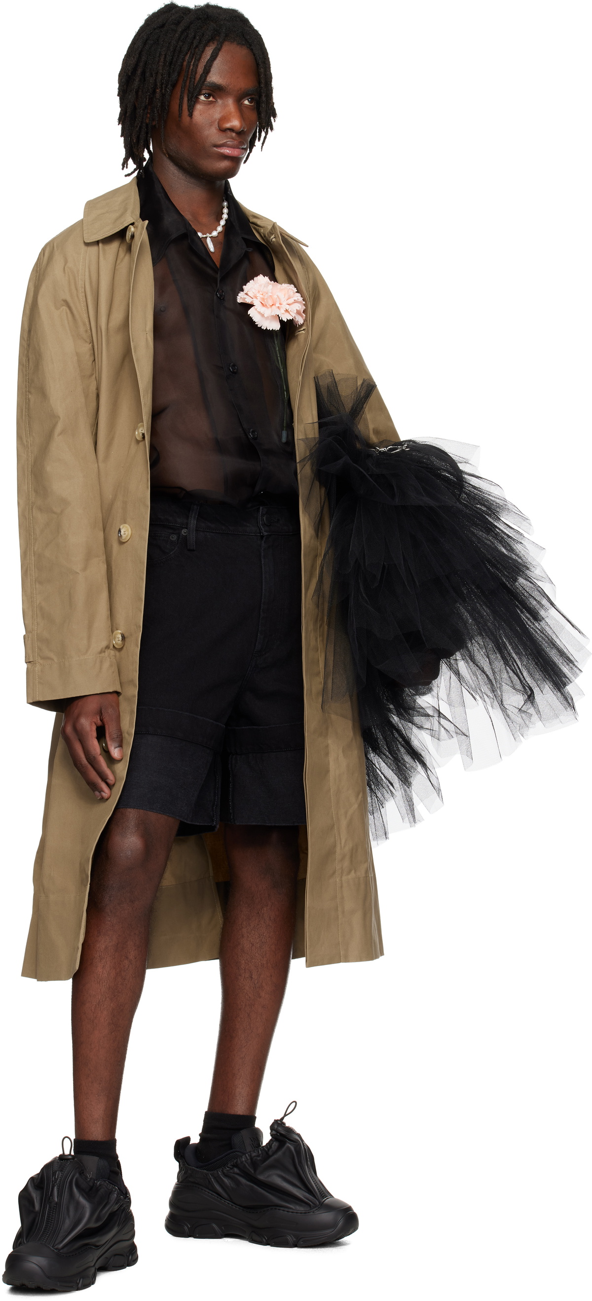 Simone Rocha Black Wide Leg Puddle Denim Shorts Simone Rocha