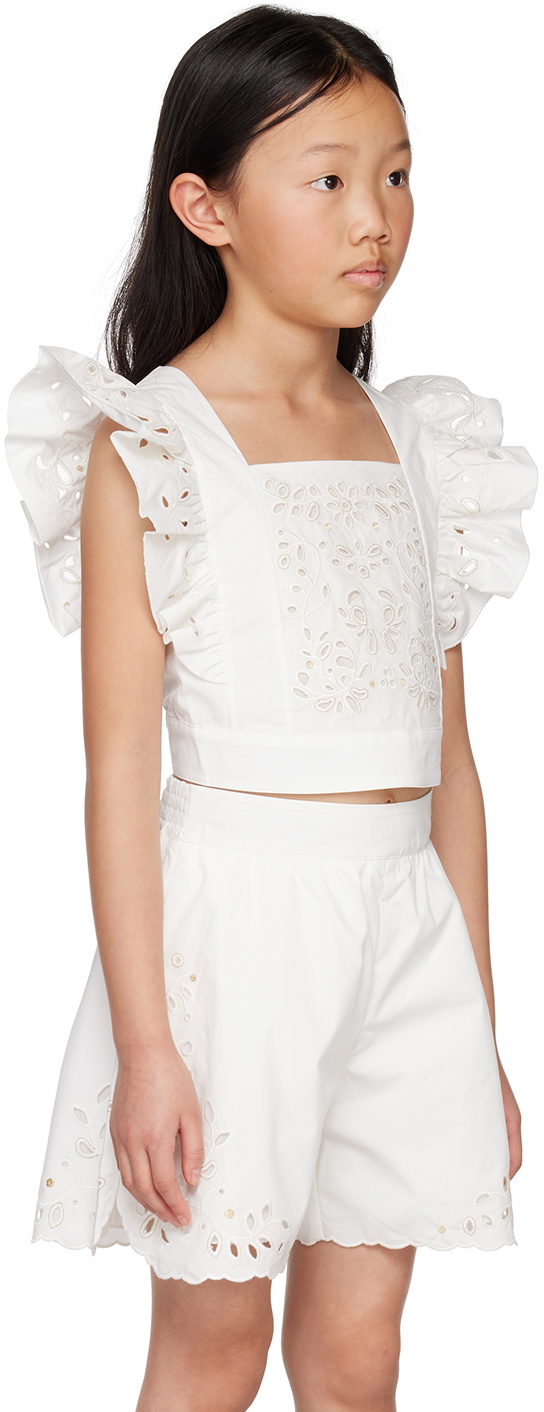 Chloé Kids Off-White Ruffled Top Chloe