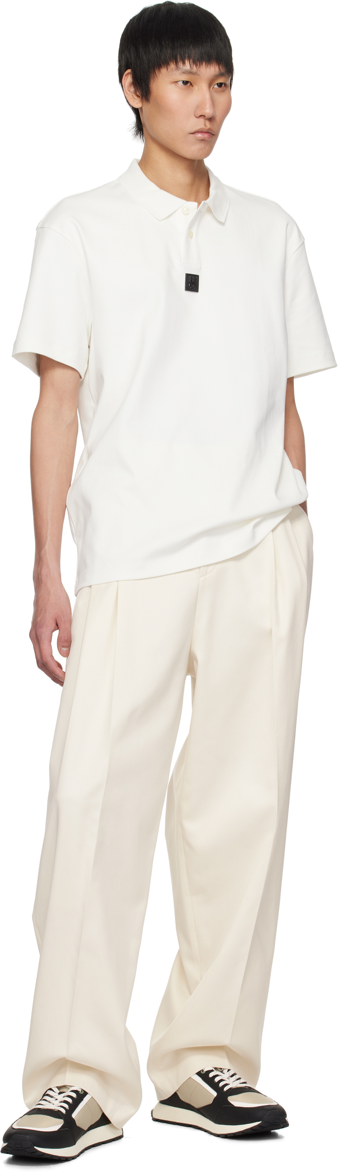 Hugo White Stacked Logo Interlock-Cotton Polo Hugo Boss