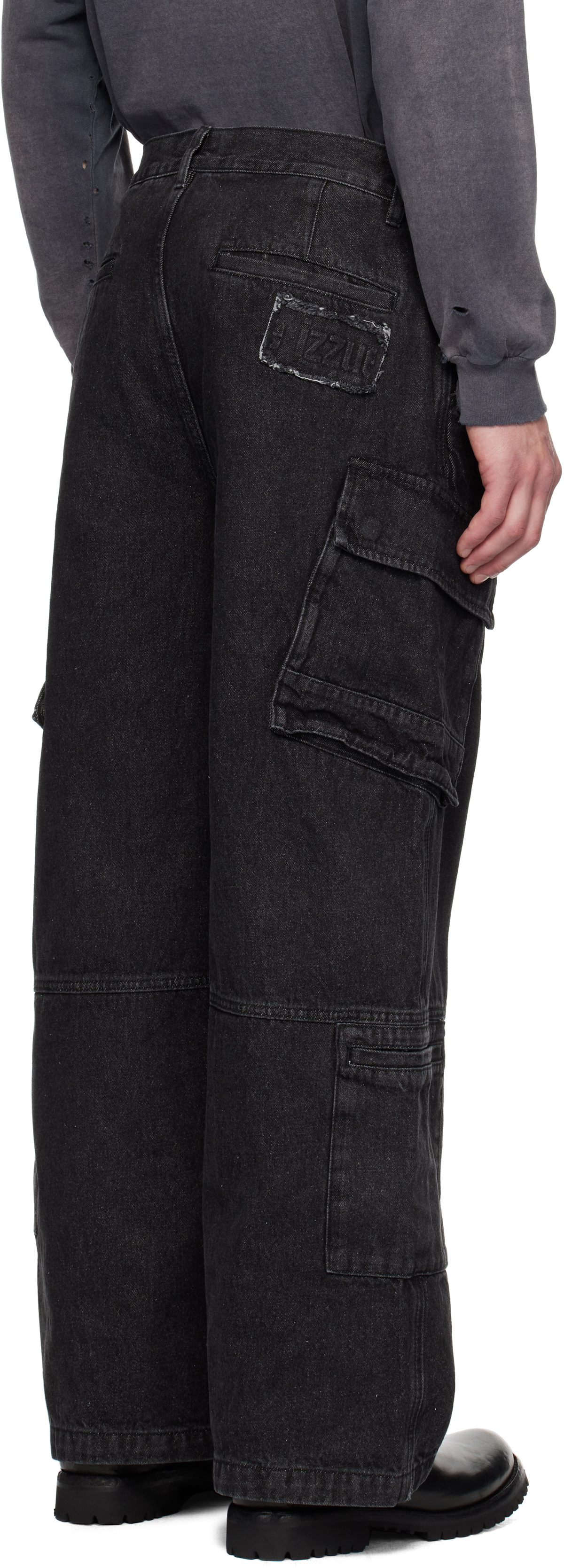 Izzue Black Faded Denim Cargo Pants Izzue