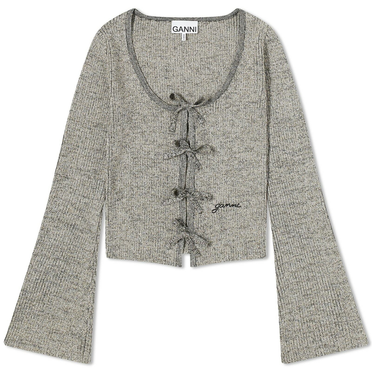 GANNI Women's Sparkle Rib Blouse in Silver GANNI