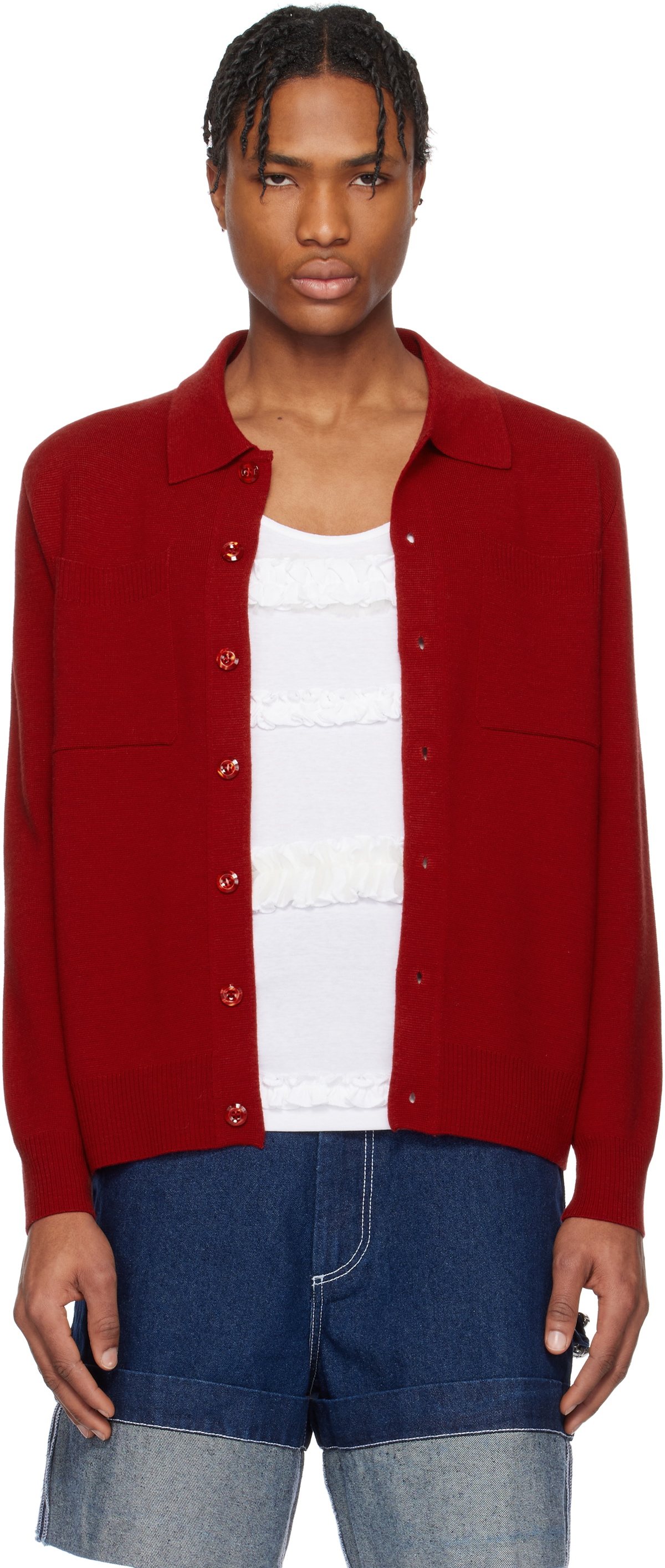 Simone Rocha Red Knit Workwear Cardigan Simone Rocha