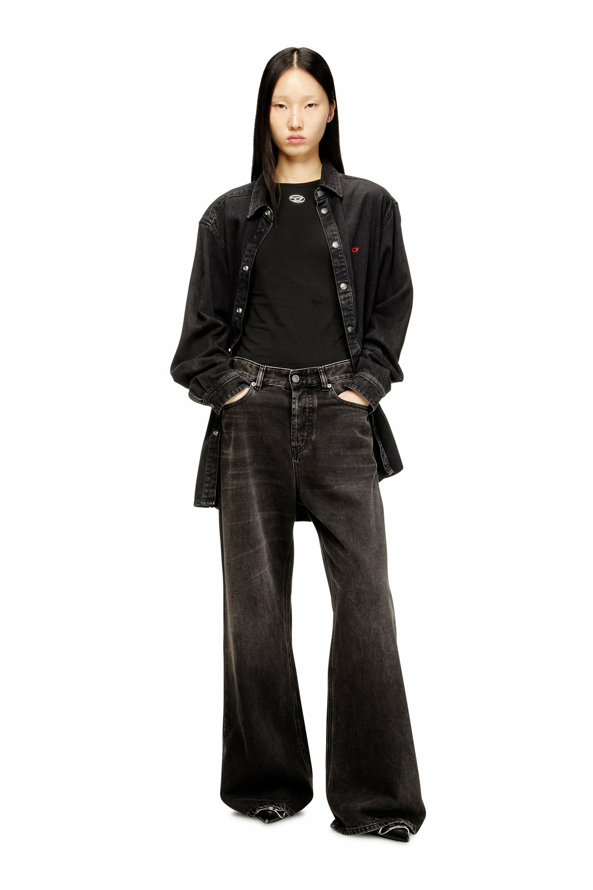 Diesel Cotton sweater with Oval D logo - T-Shirts Womens in Black Diesel