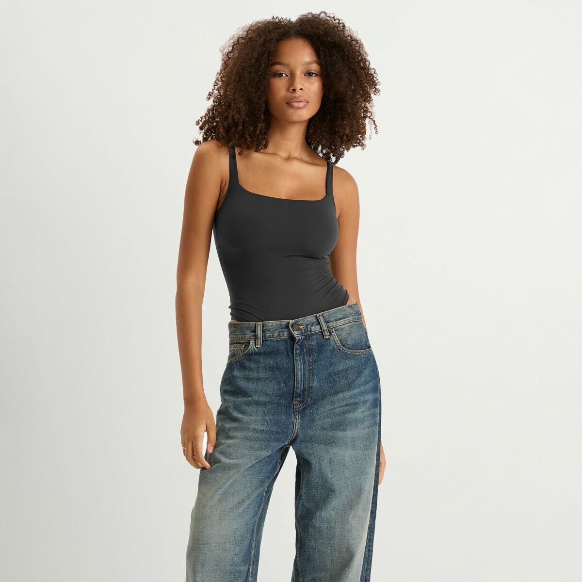 SKIMS Women's Fits Everybody Square Neck Bodysuit in Onyx SKIMS
