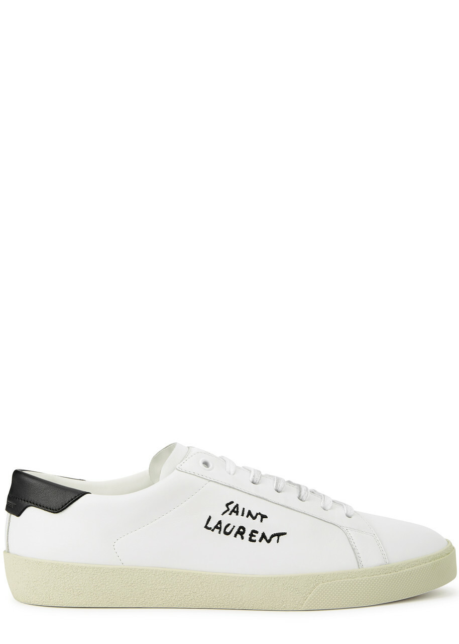 Saint Laurent Logo-embroidered Leather Sneakers White Saint Laurent