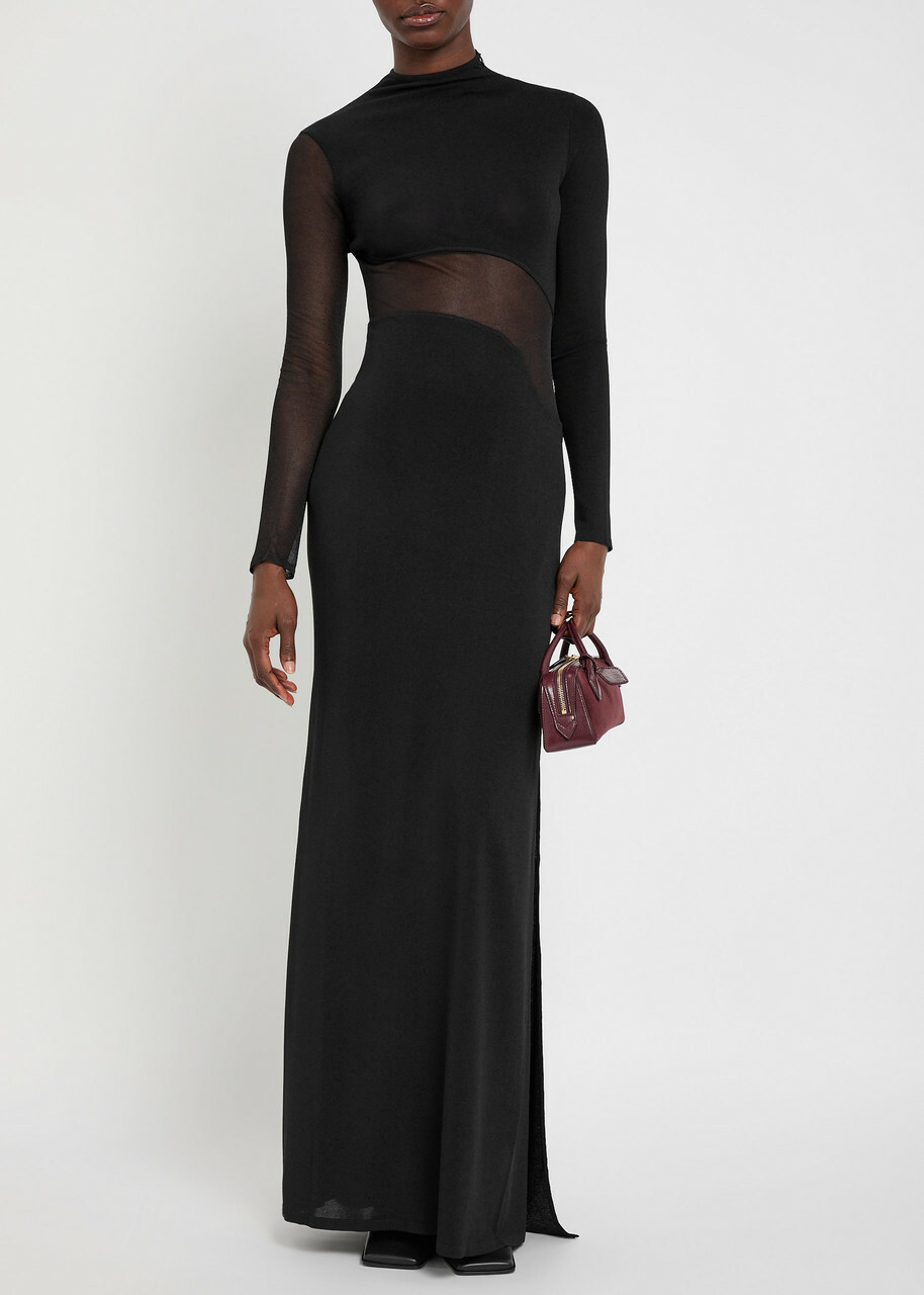 Alaïa Panelled Mesh Maxi Dress Black ALAÏA