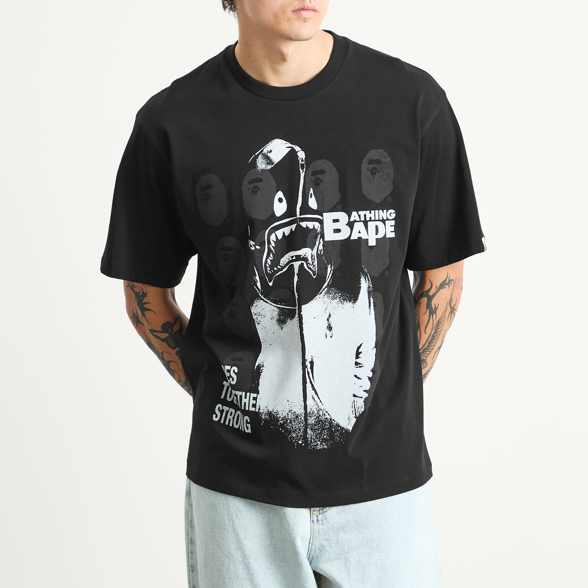 A Bathing Ape Men's Spray Paint Multi Logo T-Shirt in Black A Bathing Ape