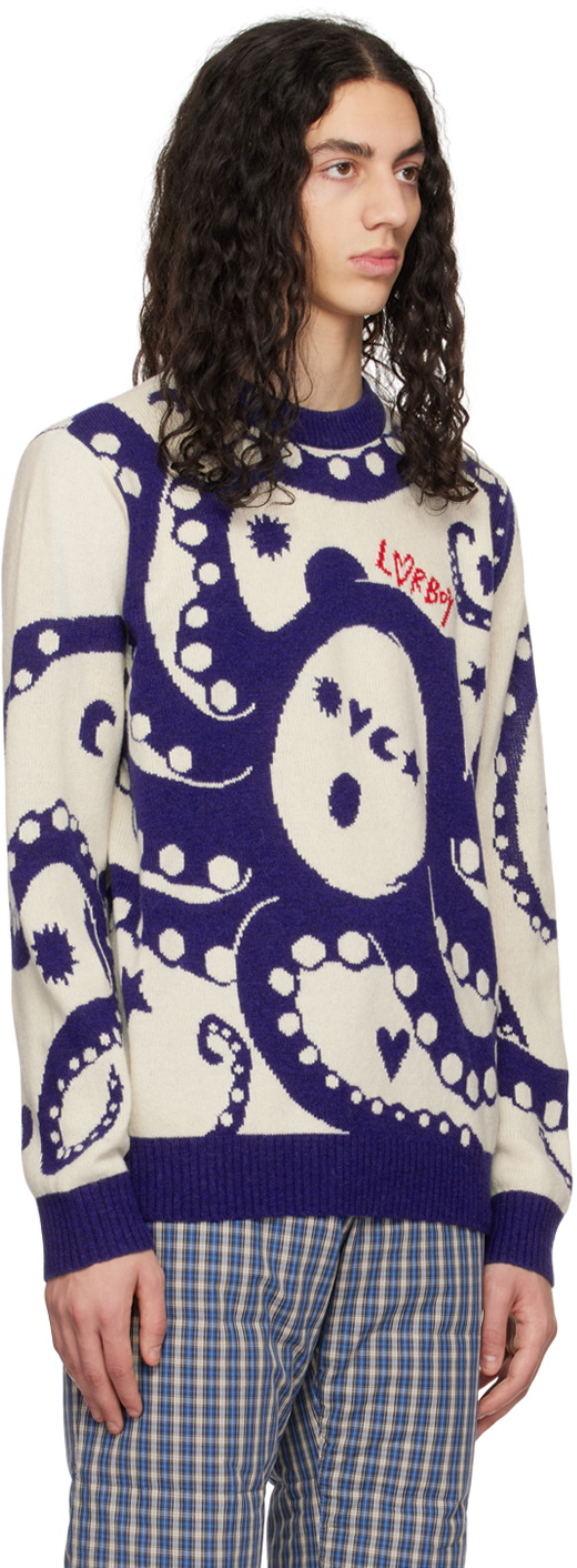 Charles Jeffrey Loverboy Blue & White Kraken Sweater Charles Jeffrey ...